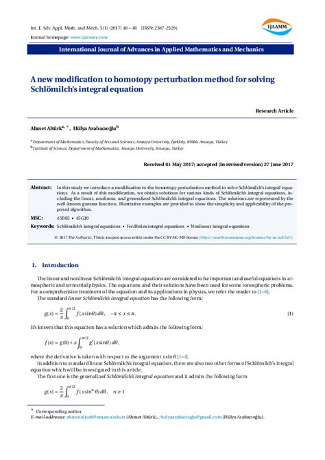 Pdf A New Modification To Homotopy Perturbation Method For Solving Schlömilchs Integral Equation