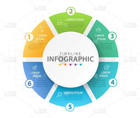 商业信息图表模板。6步思维导图与饼图。素材 花瓣网