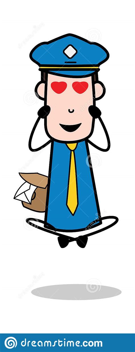 Fall In Love Postman Cartoon Courier Guy Vector Illustration Stock