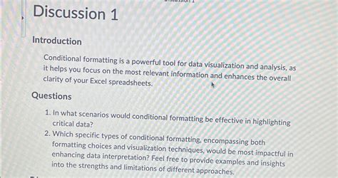Solved Discussion 1introductionconditional Formatting Is A