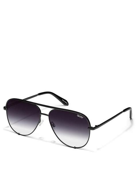 Quay Australia High Key Aviator Sunglasses Black Very