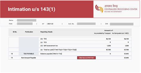 Intimation Under Section 1431 Of Income Tax Act Communication Sent By The Income Tax