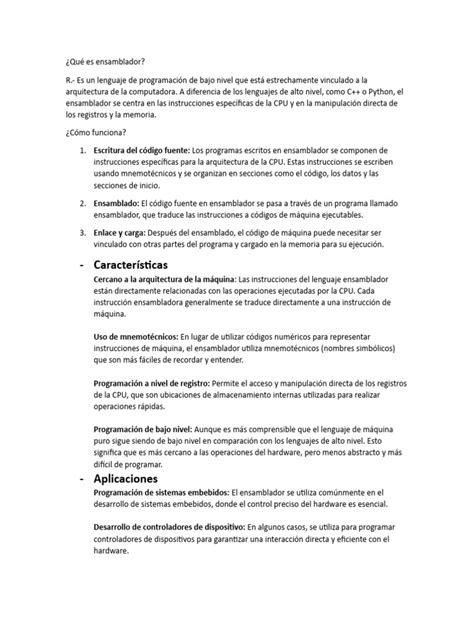 Qué Es Ensamblador Pdf Lenguaje Ensamblador Programación De