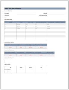 Daily Cash Collection Report Template For Excel Download