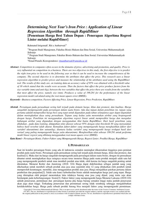 Pdf Determining Next Years Iron Price Application Of Linear