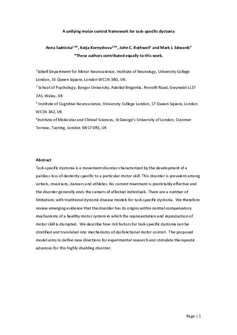 pdf motor control framework for dystonia treatment