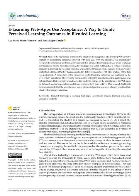 Pdf E Learning Web Apps Use Acceptance A Way To Guide Perceived Learning Outcomes In Blended