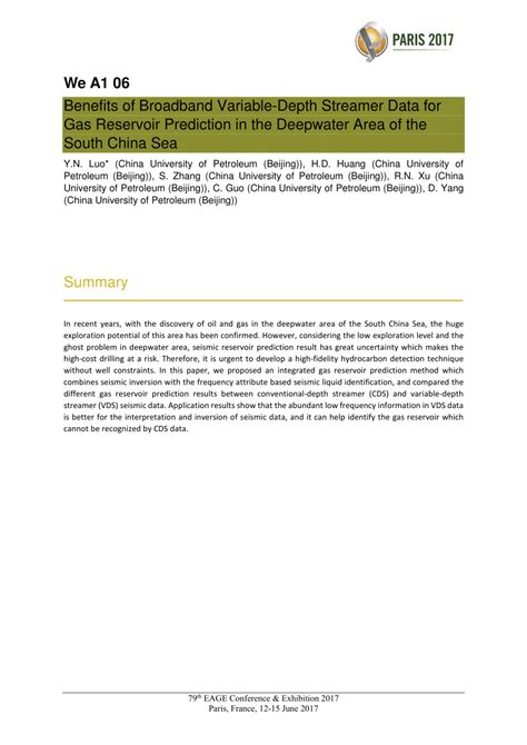 Pdf Benefits Of Broadband Variable Depth Streamer Data For Gas