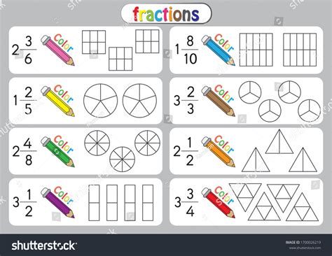 Mixed Number Improper Fractions Color Shape Stock Vector Royalty Free