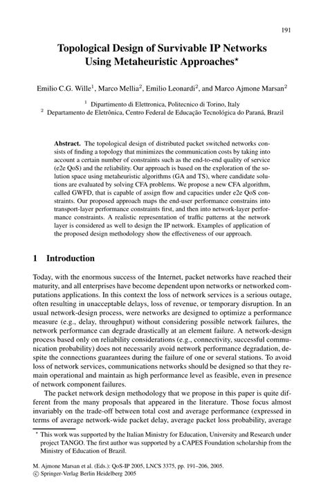 Pdf Topological Design Of Survivable Ip Networks Using Metaheuristic Approaches