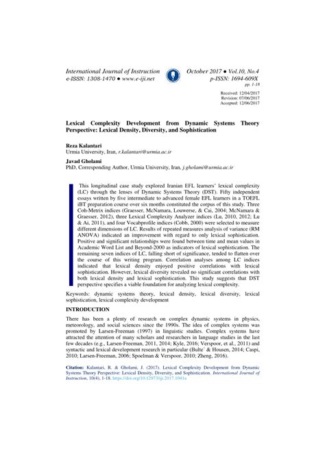 Pdf Lexical Complexity Development From Dynamic Systems Theory