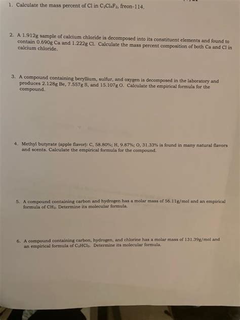 Solved 1 Calculate The Mass Percent Of Cl In CaCl F Chegg Com
