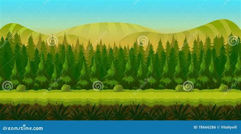 Seamless Fantasy Landscape Vector Game Background With Separated