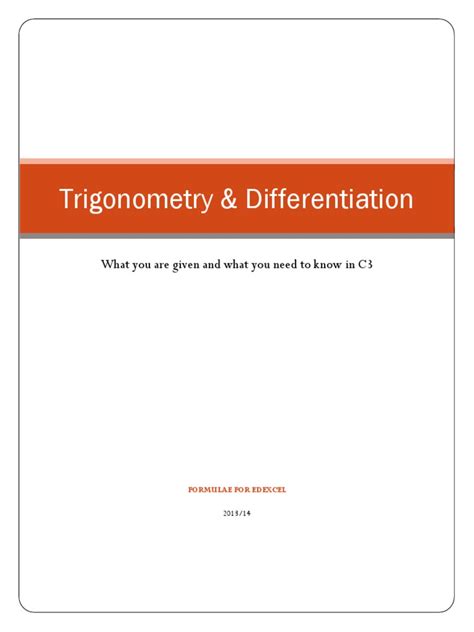 Edexcel C3 Trigonometry And Differentiation Pdf Pdf Trigonometric
