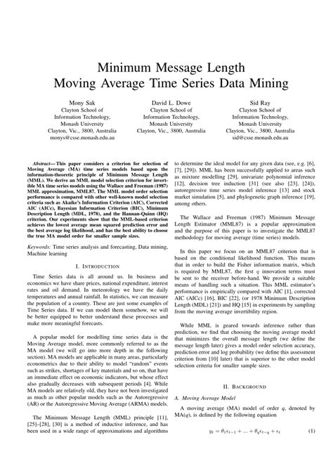 Pdf Minimum Message Length Moving Average Time Series Data Mining