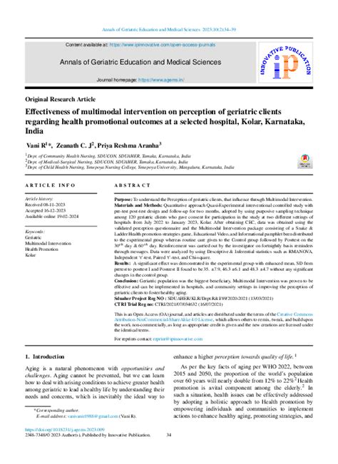Pdf Effectiveness Of Multimodal Intervention On Perception Of Geriatric Clients Regarding