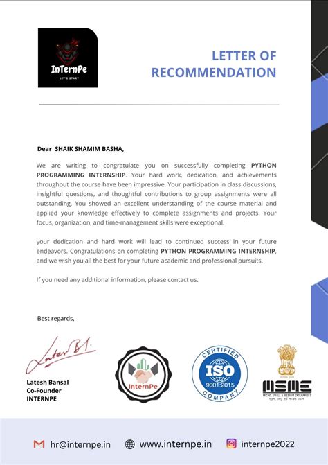 Shamim Basha Shaik On Linkedin Internpe Lor Pythonprogramming Professionalgrowth Gratitude
