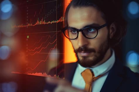 premium ai image a man in a suit is looking at a graph on a screen