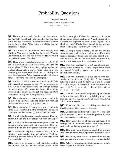 Probability Questions Pdf Interval Mathematics Elementary