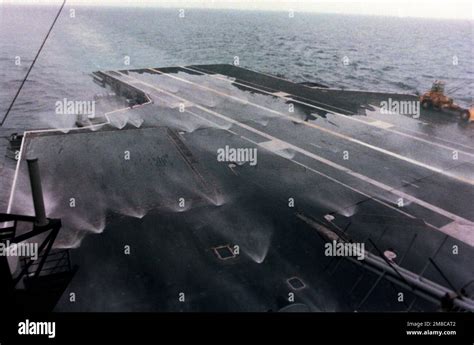 The Flight Deck Water Washdown System Is Tested Aboard The Aircraft