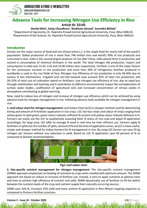 Pdf Advance Tools For Increasing Nitrogen Use Efficiency In Rice