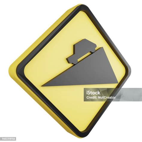 3d 렌더링 위험한 경사 표지판 아이콘은 흰색 배경 노란색 경고 표지판에 격리되어 있습니다 0명에 대한 스톡 사진 및 기타 이미지 Istock