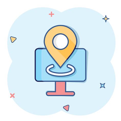 Computer Navigation Icon In Comic Style Monitor Pin Gps Cartoon Vector