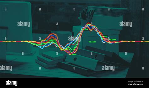 Image Of Financial Data Processing With Fluctuating Lines Over Office Desk Stock Photo Alamy