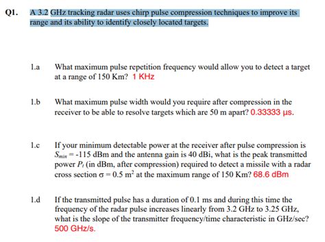 Solved Q1 ﻿a 32 ﻿ghz Tracking Radar Uses Chirp Pulse