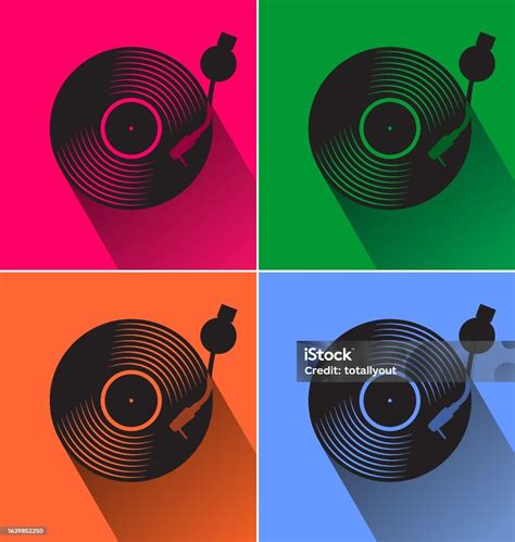검은 비닐 레코드 디스크 평면 개념 벡터 일러스트 레이 션 Dj에 대한 스톡 벡터 아트 및 기타 이미지 Dj 돌기 음악 Istock