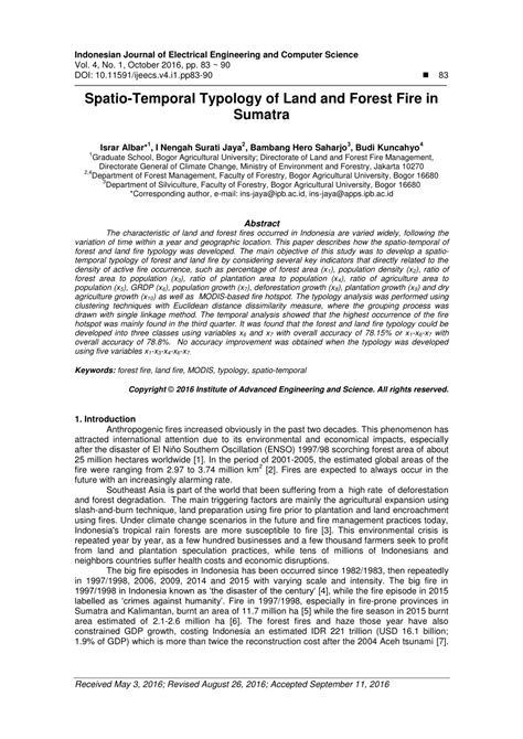 Pdf Spatio Temporal Typology Of Land And Forest Fire In Sumatra