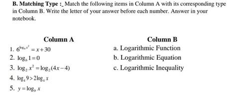 B Matching Type Match The Following Items In StudyX