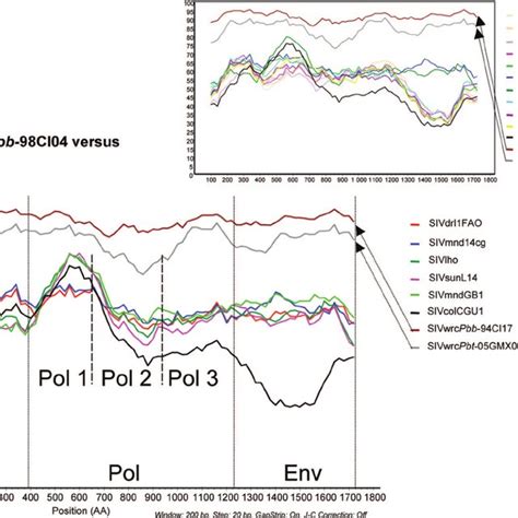 Similarity Plots Of Concatened Gag Pol Env And Nef Protein Sequences Download Scientific