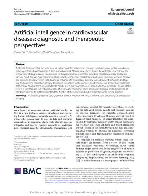 Pdf Artificial Intelligence In Cardiovascular Diseases Diagnostic