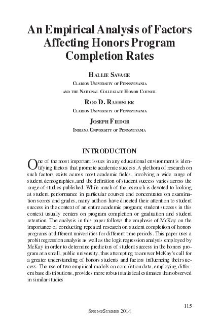 Pdf An Empirical Analysis Of Factors Affecting Honors Program