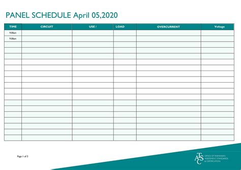 Free Printable Panel Schedule Templates [pdf Excel] Sample