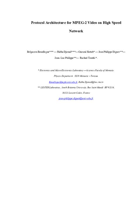 Pdf Protocol Architecture For Mpeg 2 Video Over A High Speed Network