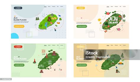 한국의 제주도 전통 명소 상징에 오신 것을 환영합니다 전통 명소가있는 한국 땅 제주도에 대한 스톡 벡터 아트 및 기타 이미지 제주도 관광 여행 주제 Istock