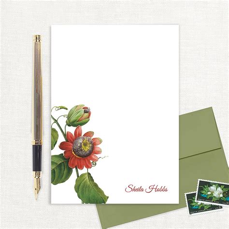 Personalized Notepad PASSION FLOWER Floral Stationery Custom Stationary Tropical Flower