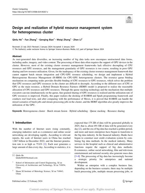 Design And Realization Of Hybrid Resource Management System For Heterogeneous Cluster