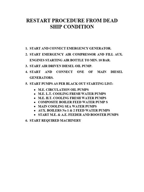 Restart Procedure From Dead Ship Condition Pdf