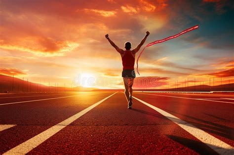Runner Crossing Finish Line At Sunset Stock Illustration Illustration