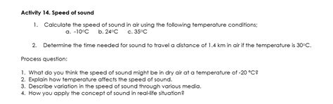 Solved Activity 14 Speed Of Sound 1 Calculate The Speed Of Chegg Com