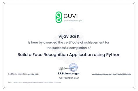 Vijay Sai K On Linkedin Guvi Python Facerecognition Aiforindia Guinnessworldrecord