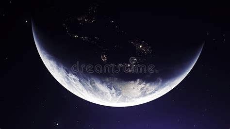 View Of The Milky Way Motiona Large Blue Tinged Planet Earth Rotating