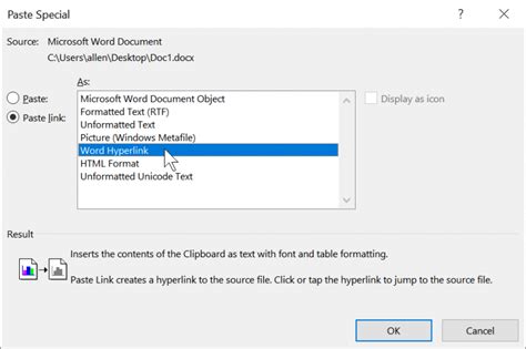 Pasting A Hyperlink Microsoft Word