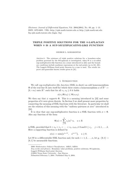 Pdf Triple Positive Solutions For The Phi Laplacian When Phi Is A