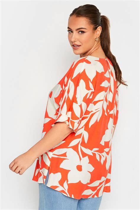 Yours Curve Plus Size Orange Floral Top Yours Clothing