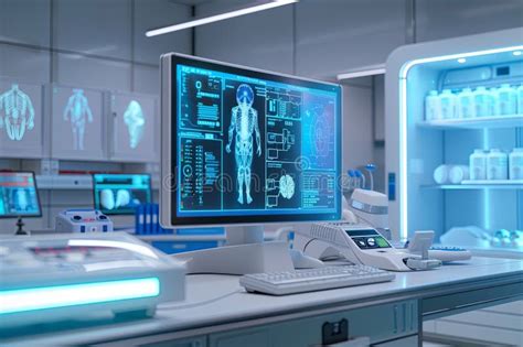 A Modern Medical Laboratory With A High Tech Computer Displaying AI