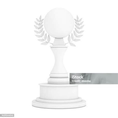 화이트 어워드 트로피 빈 구체와 클레이 스타일의 월계관 3d 렌더링 개념에 대한 스톡 사진 및 기타 이미지 개념 구 단일 객체 Istock